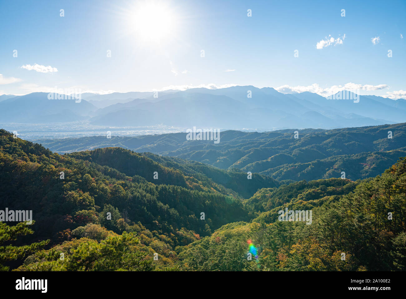 Southern Japanese Alps mountains scenery view, green forests in ...