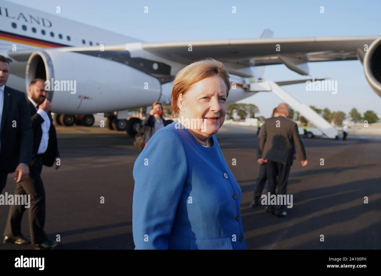 New York, USA. 22nd Sep, 2019. Chancellor Angela Merkel (CDU) arrives ...
