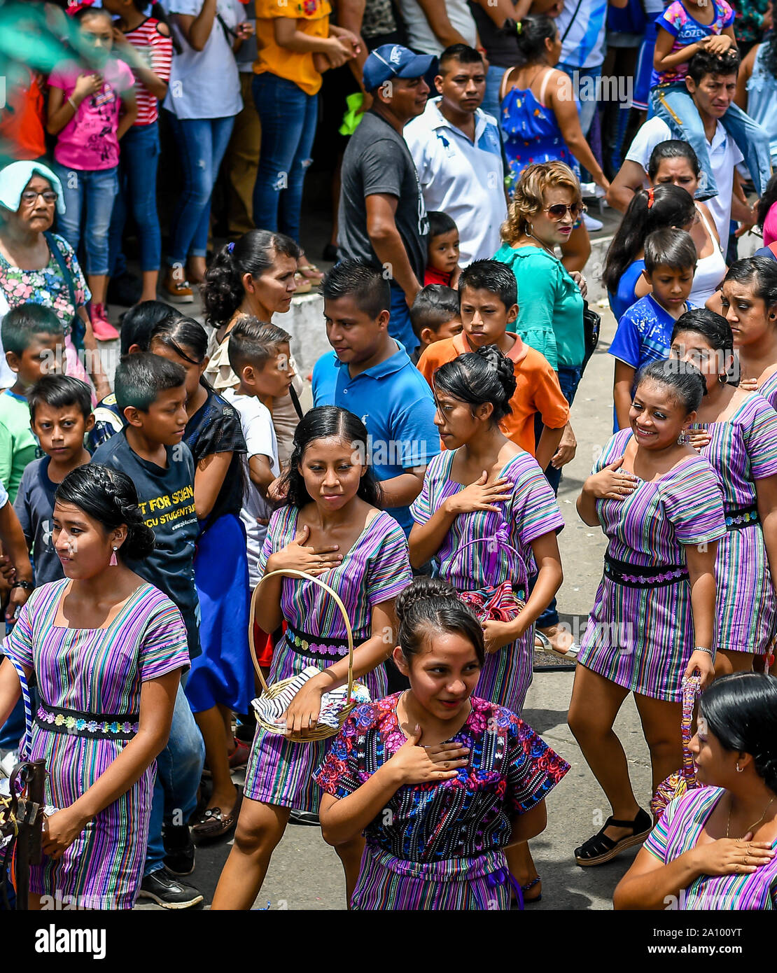 latin people walking in Guatemalan independence day parade Stock Photo ...