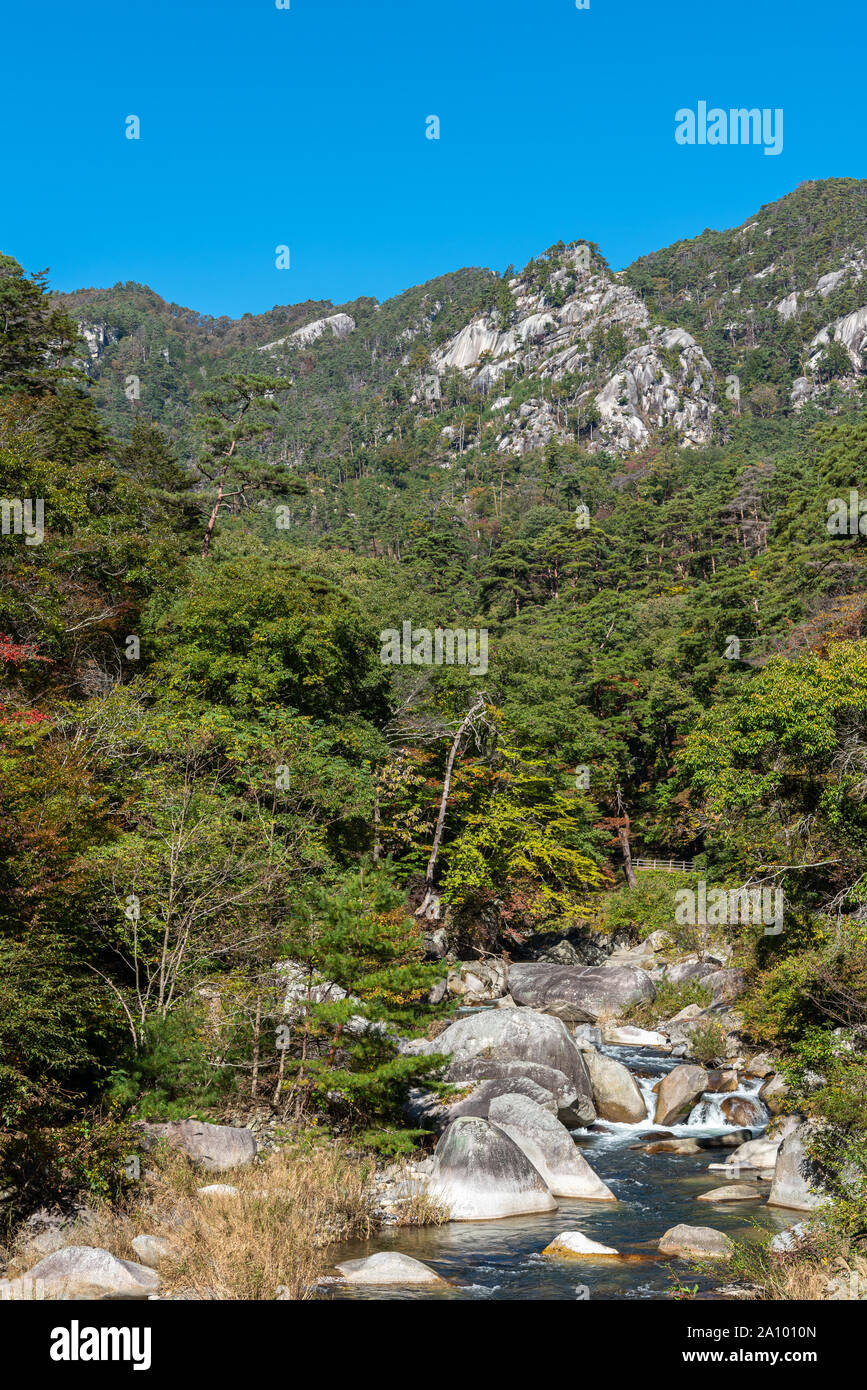 Mitake Shosenkyo Gorge Autumn foliage scenery view in sunny day. Beauty ...
