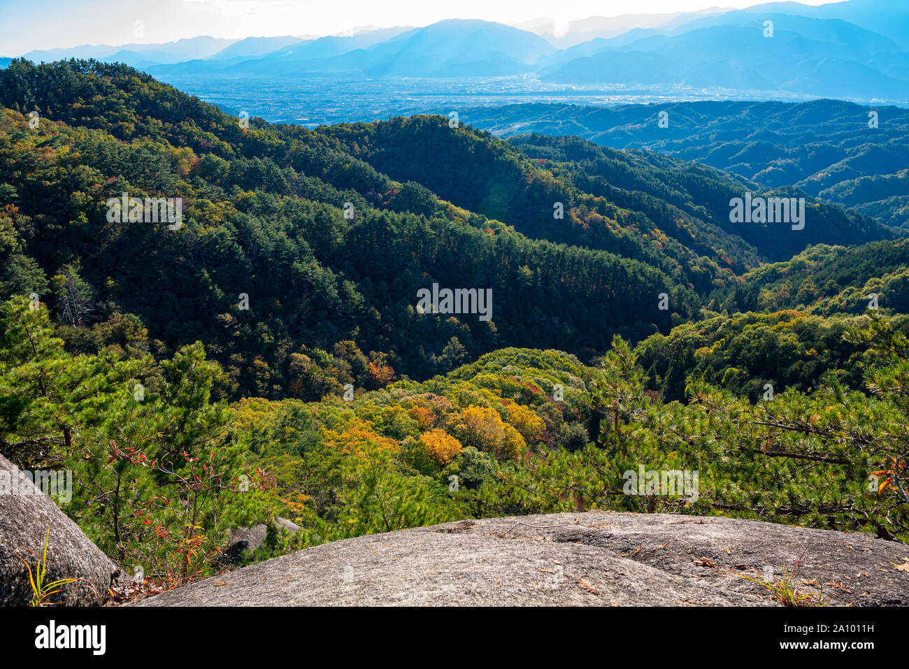 Southern Japanese Alps mountains scenery view, green forests in ...
