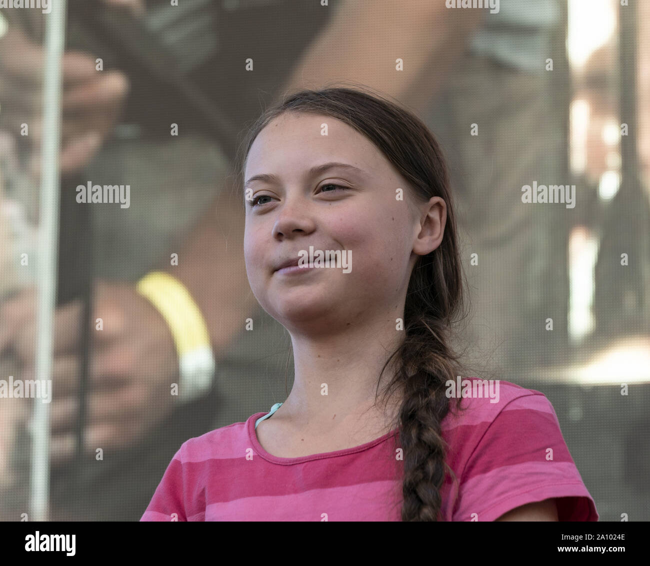 New York, New York, USA. 20th Sep, 2019. Greta Thunberg speaks on stage ...