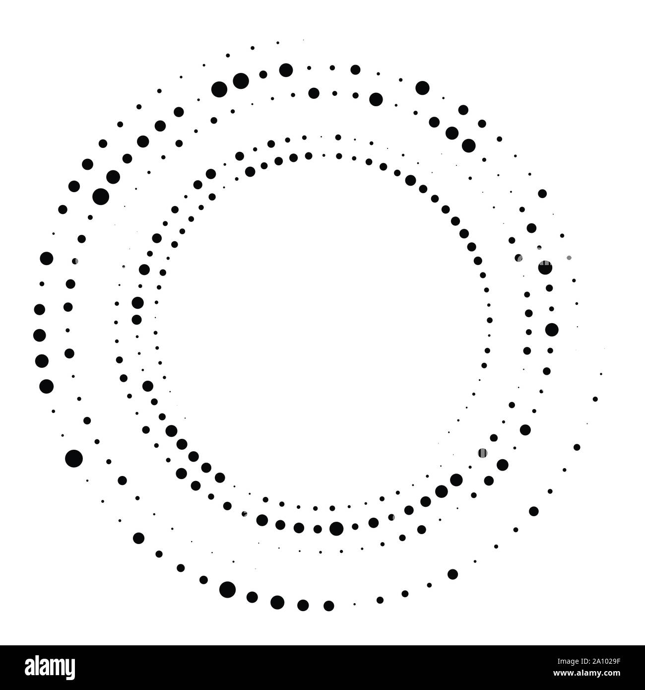 Random dotted, dots, halftone speckles concentric circle.Spiral, swirl ...