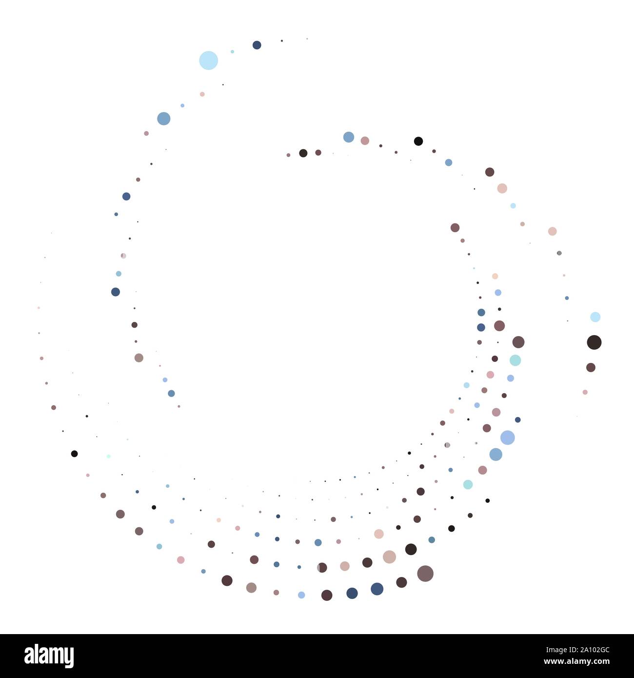 Random dotted, dots, halftone speckles concentric circle.Spiral, swirl ...