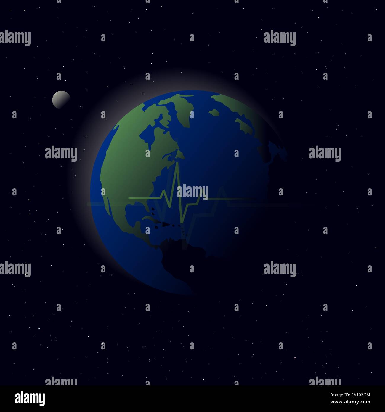 Vector illustration of a cardiogram at the background of the Earth ...