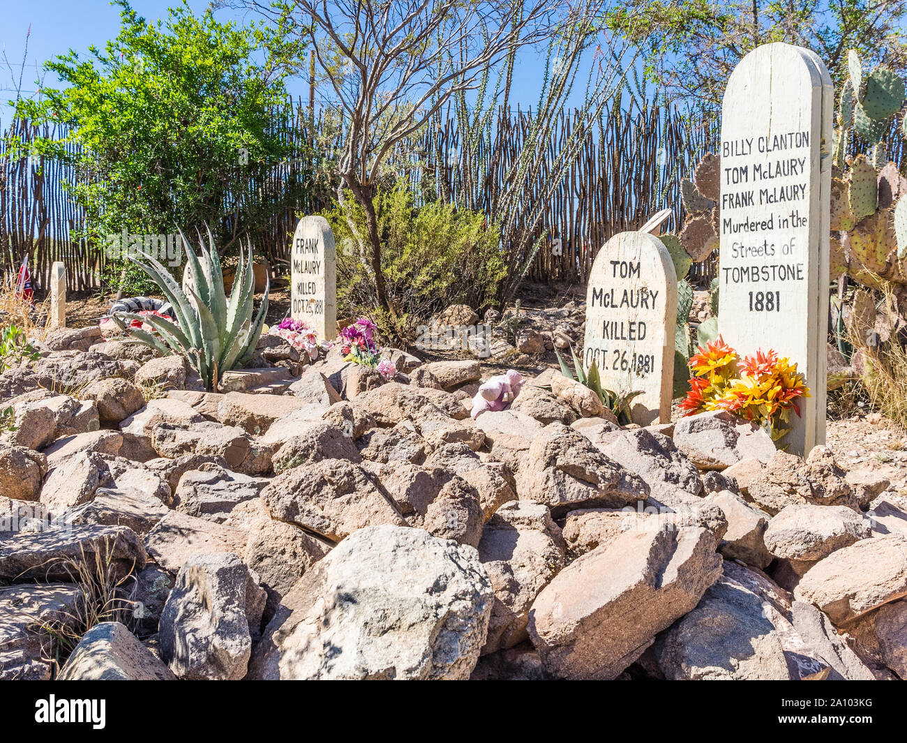The graves of outlaws murdered in the streets of Tombstone in 1881 at ...