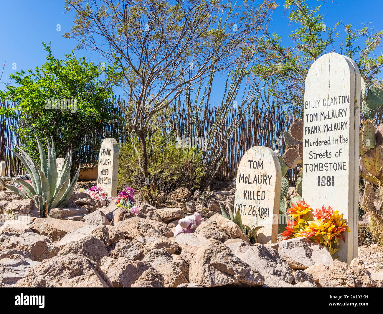 The graves of outlaws murdered in the streets of Tombstone in 1881 at ...
