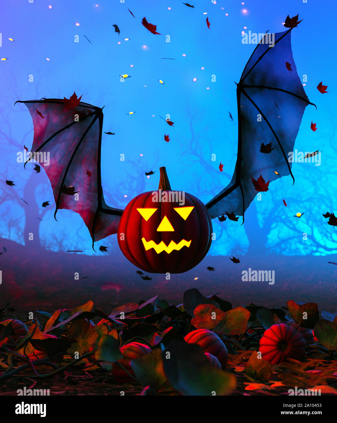 Halloween pumpkin flying with bat wings,3d illustration Stock Photo - Alamy