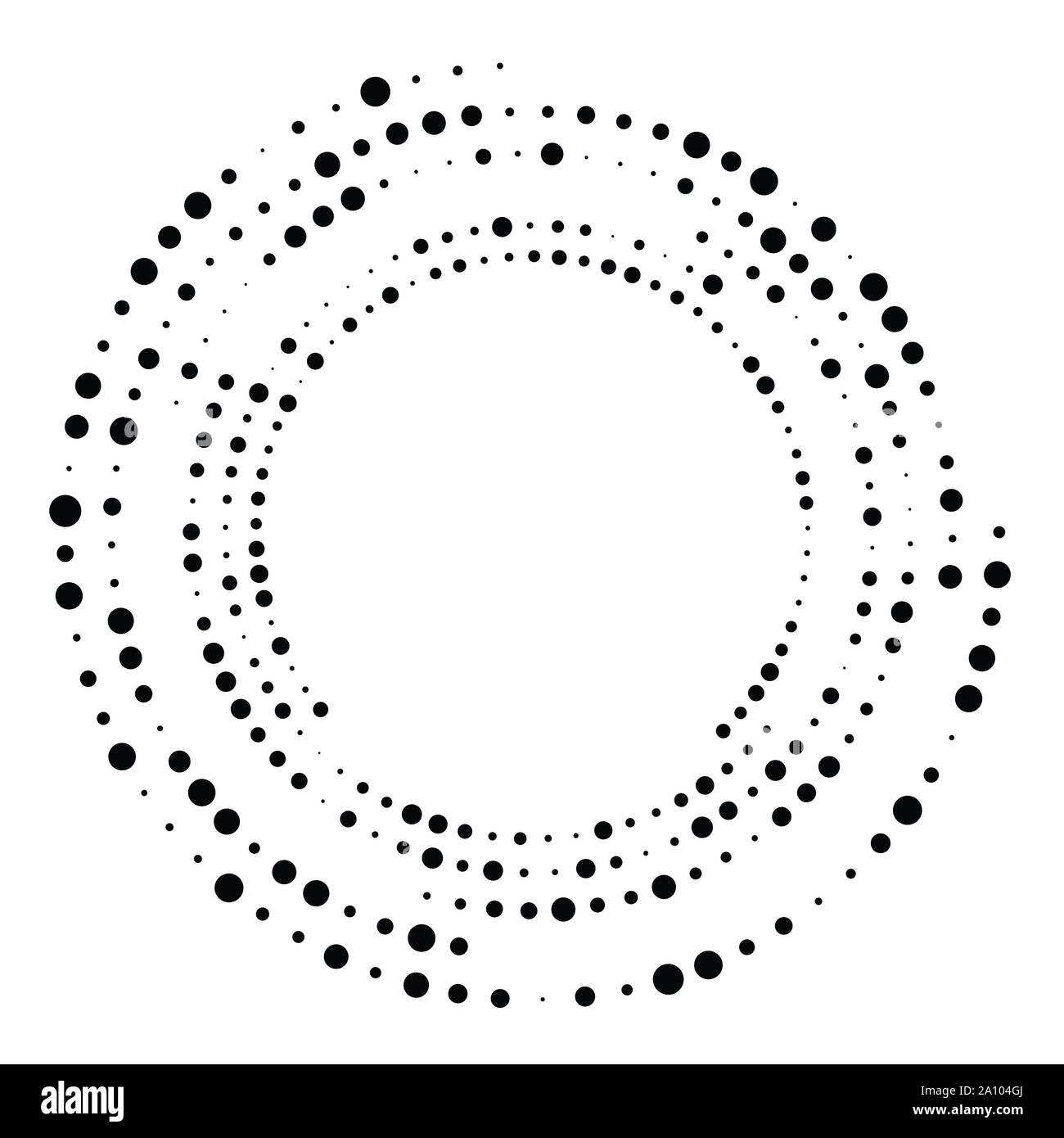 Random dotted, dots, halftone speckles concentric circle.Spiral, swirl ...