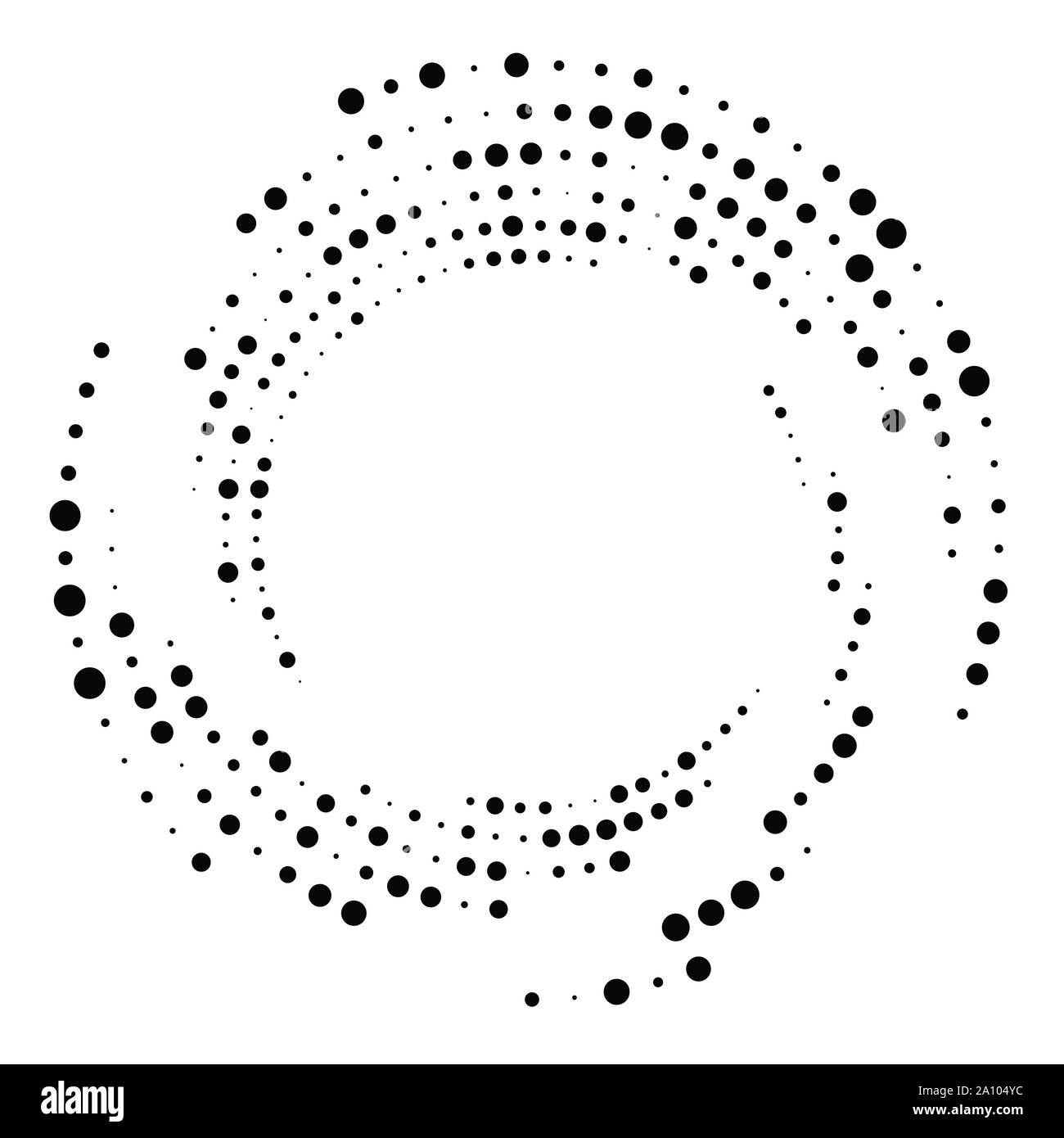 Random dotted, dots, halftone speckles concentric circle.Spiral, swirl ...