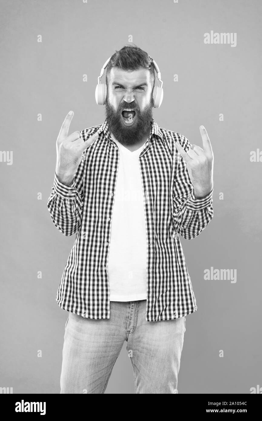 Man rock concert listening Black and White Stock Photos & Images - Alamy