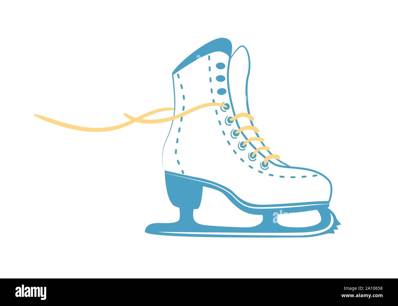 ice skates with bright laces. White classic figure skate in line style ...