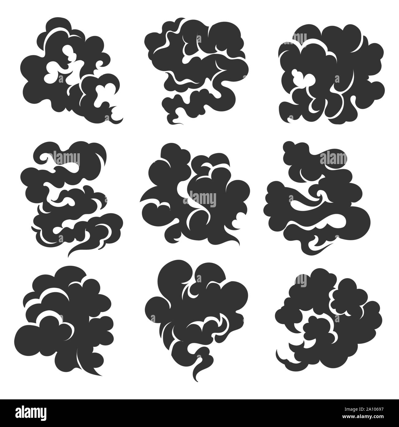 Black Smoke Set on a White Background Decorative Element Design Style ...