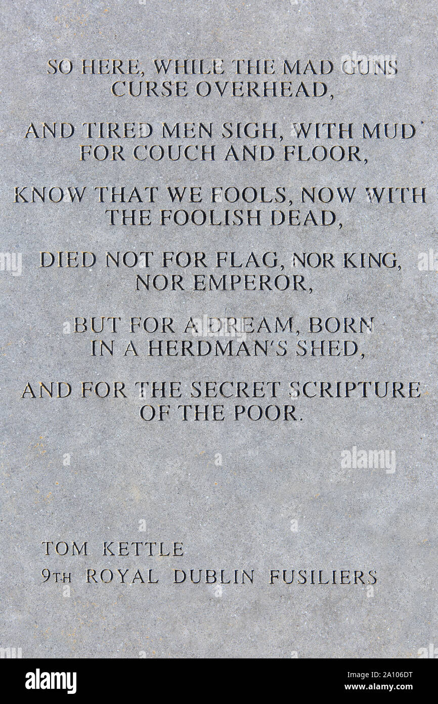 A poem by the Irish MP Thomas Michael Kettle (1880-1916) of the 9th ...