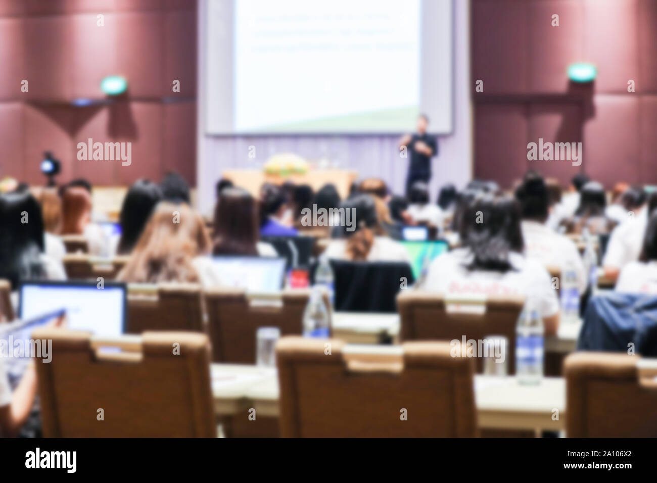Abstract blurry background of employees seminar and De-focus teamwork ...