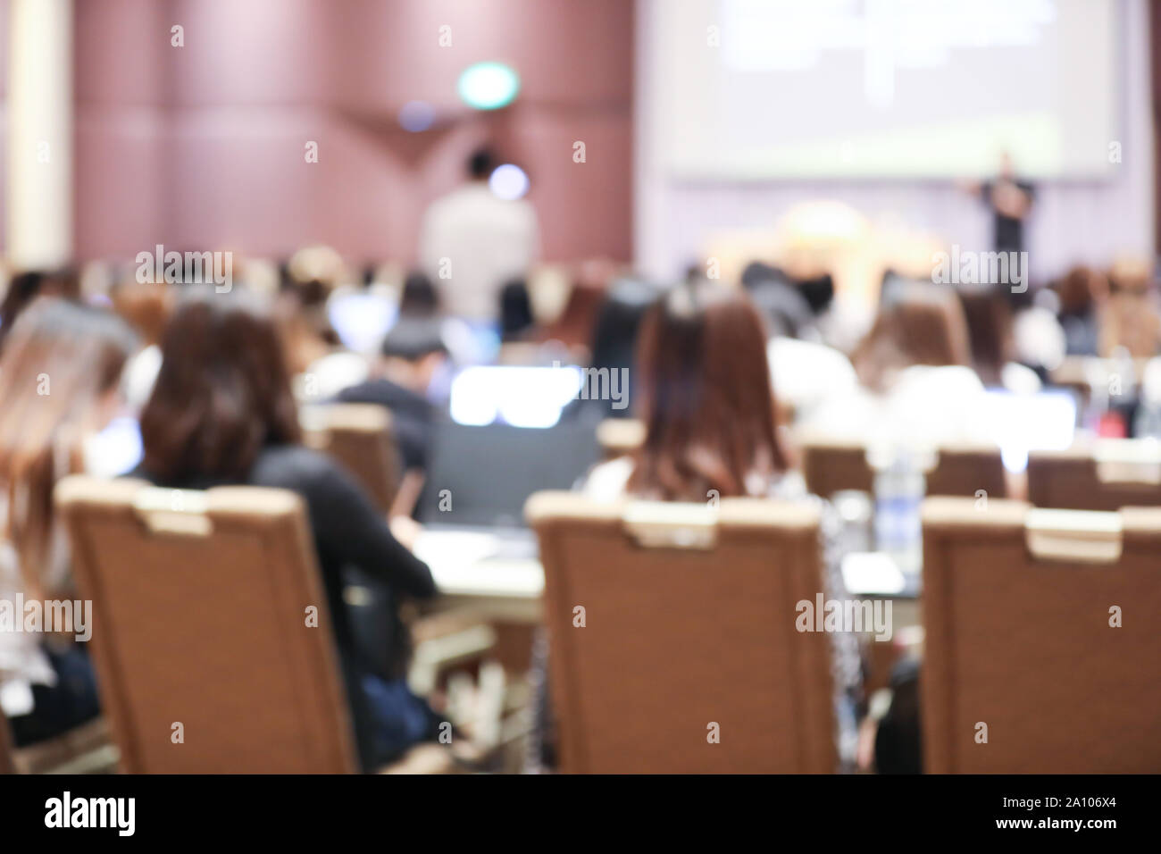 Abstract blurry background of employees seminar and De-focus teamwork ...