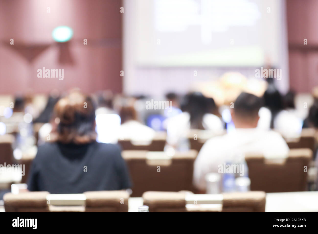 Abstract blurry background of employees seminar and De-focus teamwork ...