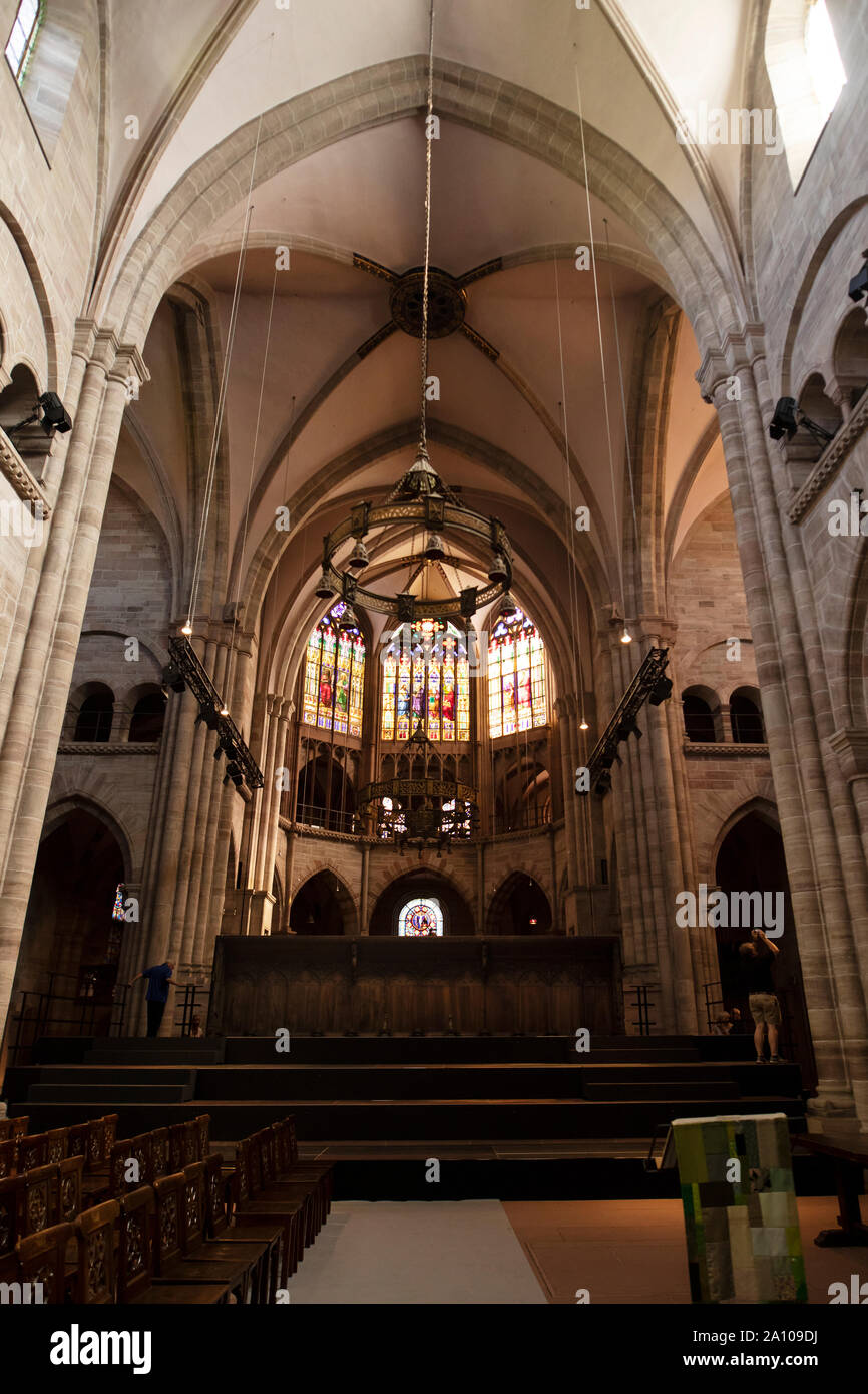 The main altar of Basel Minster (cathedral) in the center of the old ...