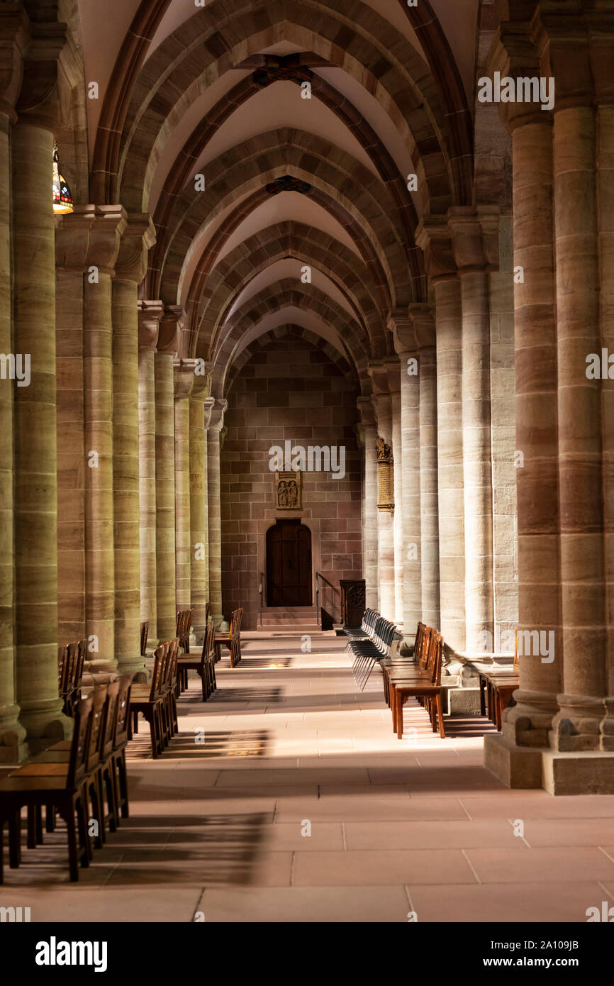 A walkway with vaulted ceiling in Basel Minster (cathedral) in the ...