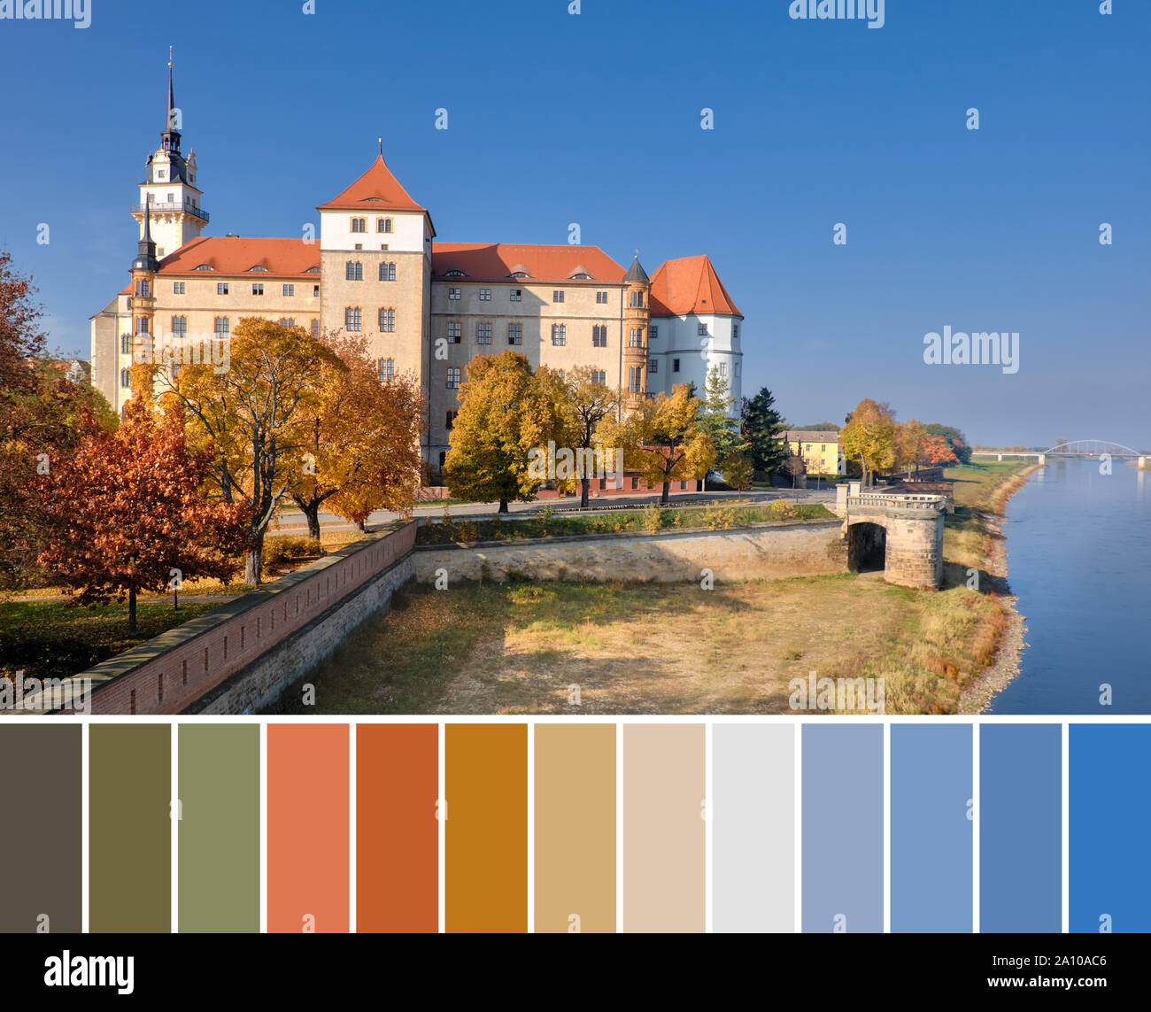 Color matching palette from image of Hartenfels castle in Torgau, a ...