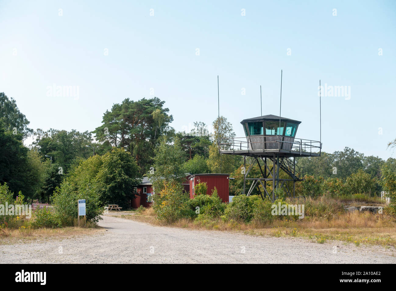 Old military watchtower near the harbour on Isosaari island in Helsinki ...