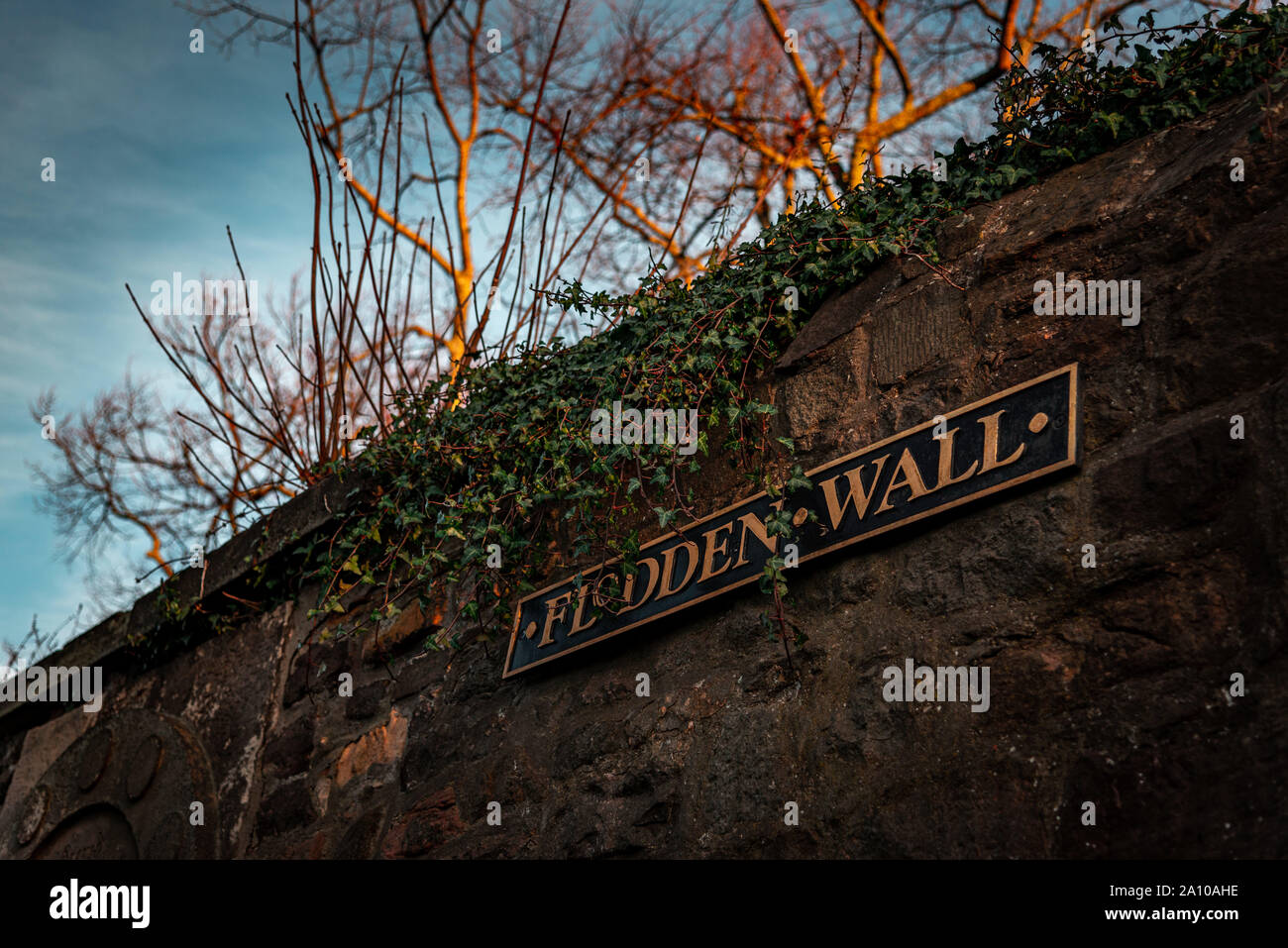 Flodden wall sign, a part of the historic old defensive wall ...