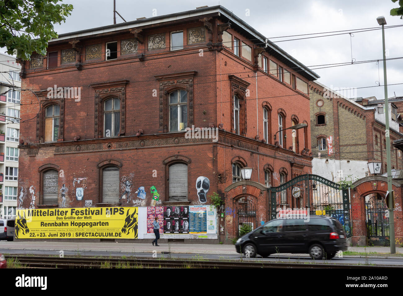 Berlin, Germany-May 25, 2019: Walking through the street Landsberger ...
