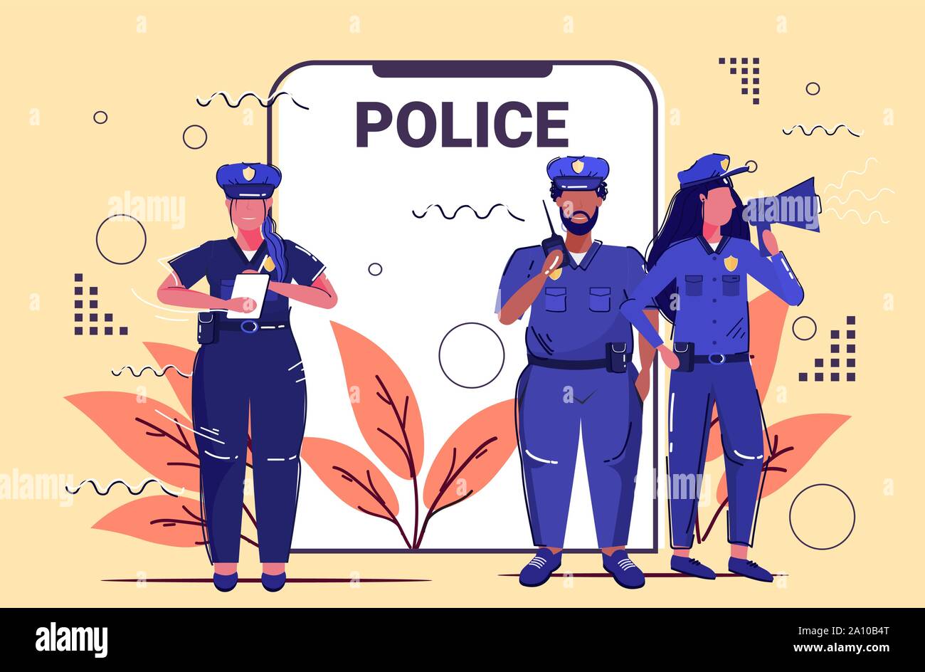 mix race police officers team standing together security authority ...