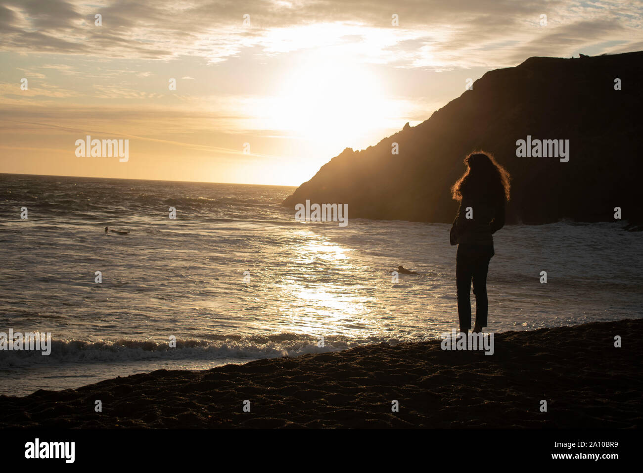 Serene silhouette young woman stands hi-res stock photography and ...