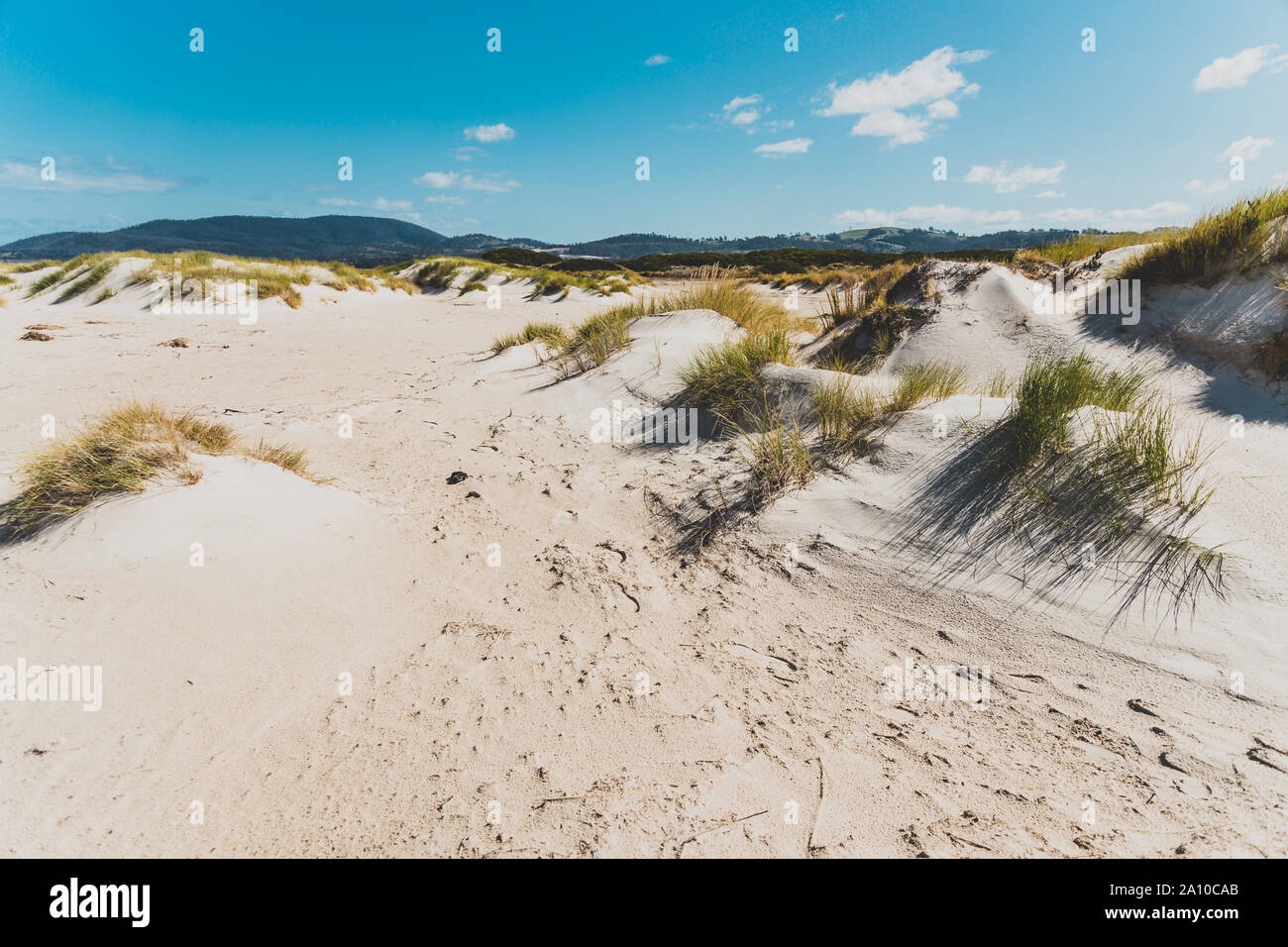 sand dunes along deserted beach in Marion Bay along the East Coast of ...