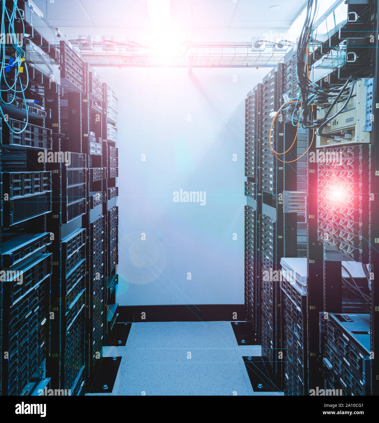 Illuminated server rack in server room Stock Photo - Alamy