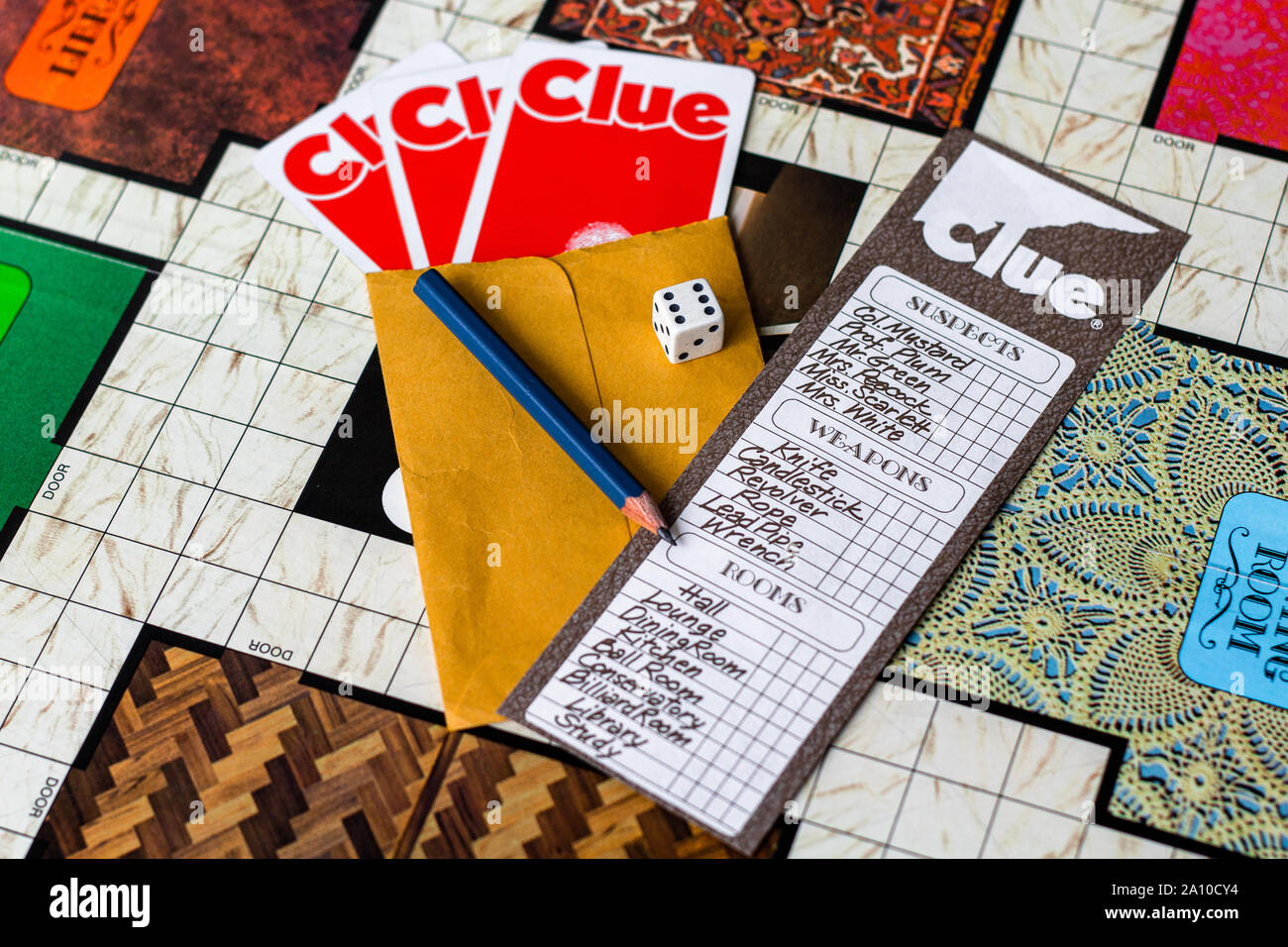 Clue 1972 (Second Edition) - The board with checklist, tokens, die ...