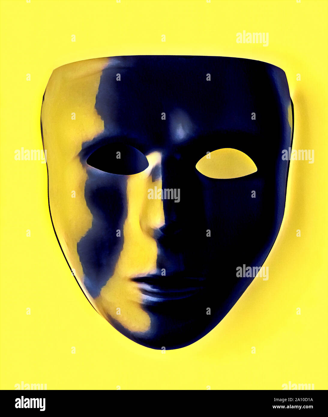 Black mask with yellow highlights digital artwork Stock Photo - Alamy
