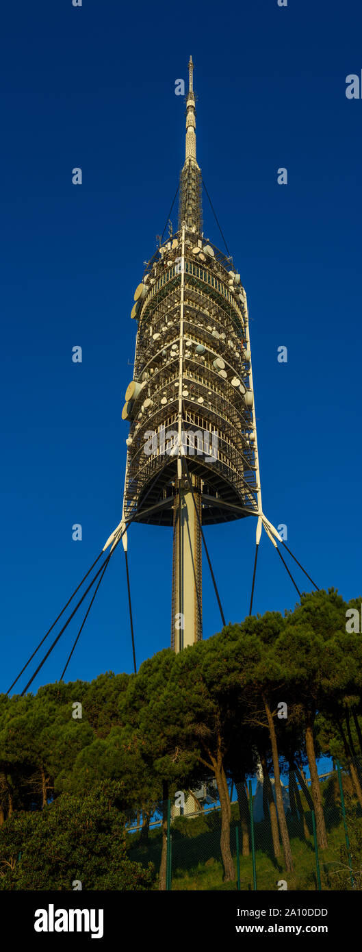 The Collserola Tower is the highest point around Barcelona. View of the ...