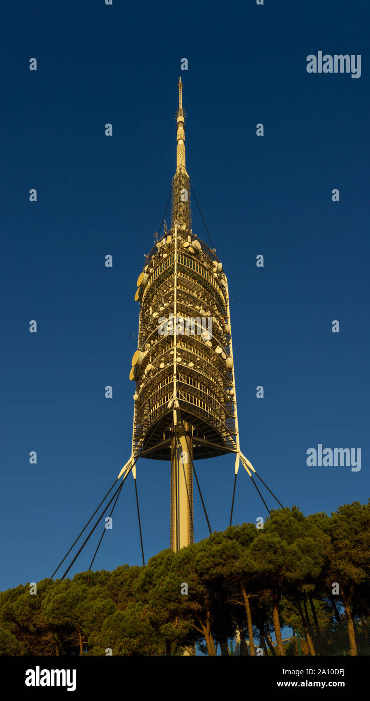 The Collserola Tower is the highest point around Barcelona. View of the ...