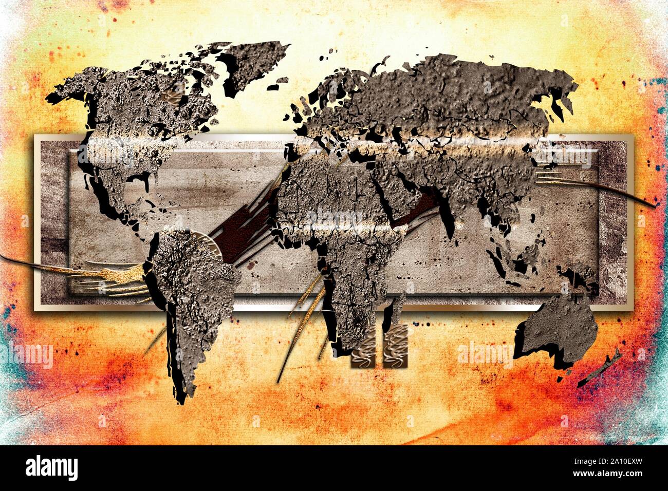World map paint design art illustration Stock Photo - Alamy