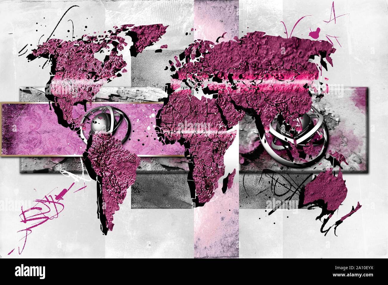 World map paint design art illustration Stock Photo - Alamy