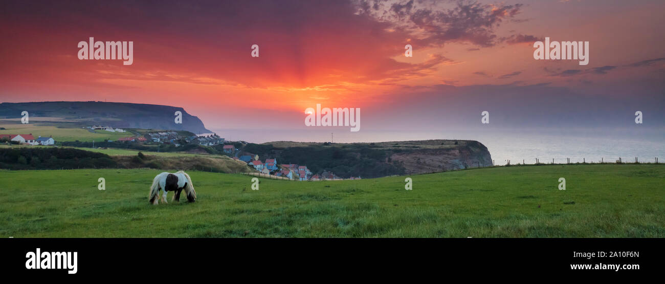 Sunset over the North Sea, Boulby Cliffs and Staithes on the North ...