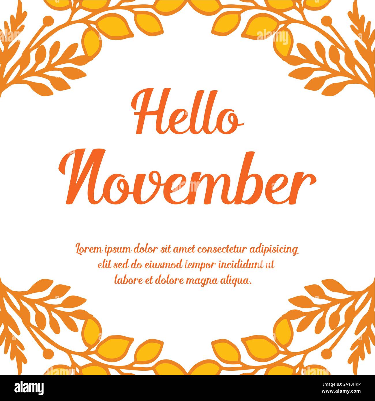 Template hello november autumn, with bright leaves frame. Vector Stock ...