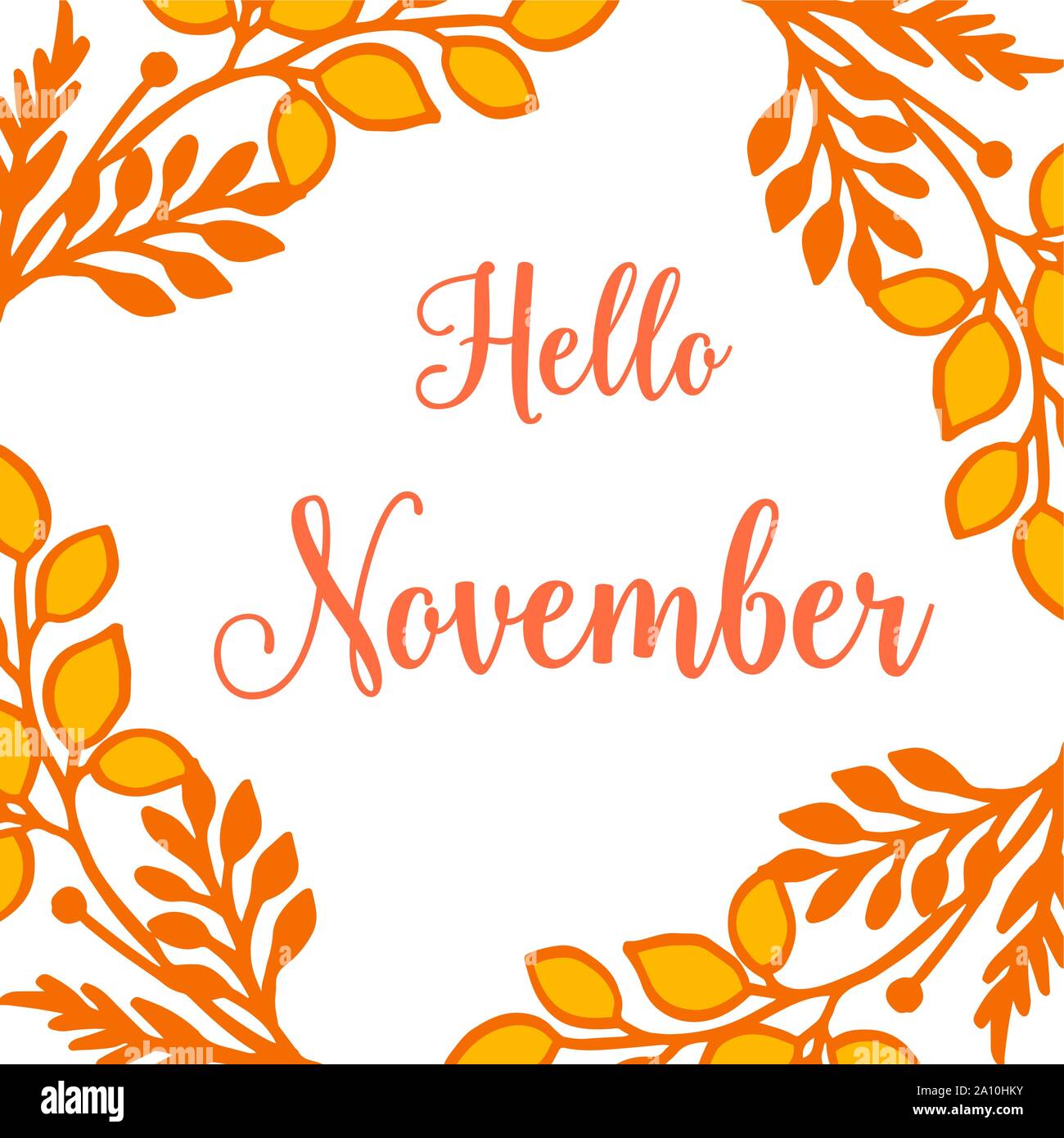Template hello november autumn, with bright leaves frame. Vector Stock ...