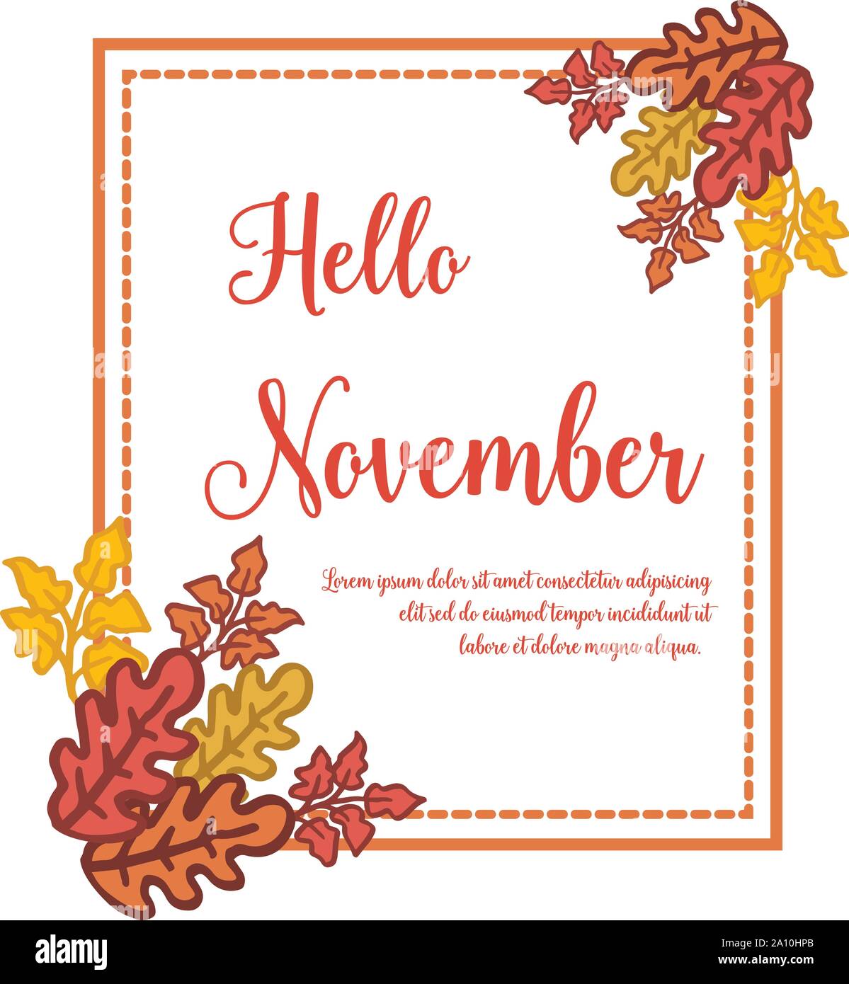 Template hello november autumn, with bright leaves frame. Vector Stock ...