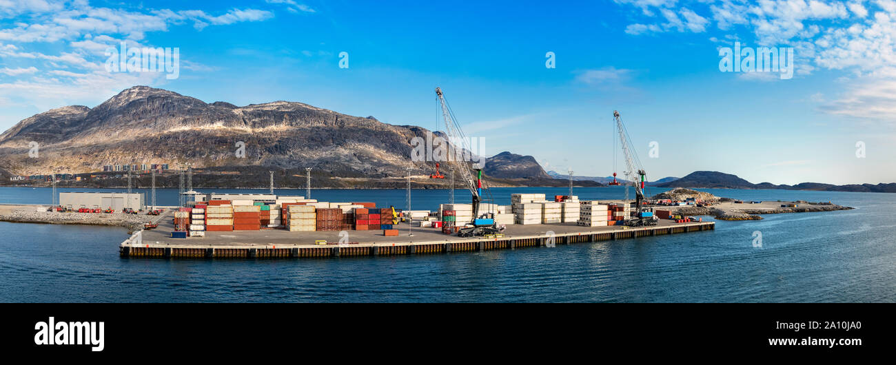 Panoramic view of the port and harbour of Nuuk in Greenland Stock Photo ...