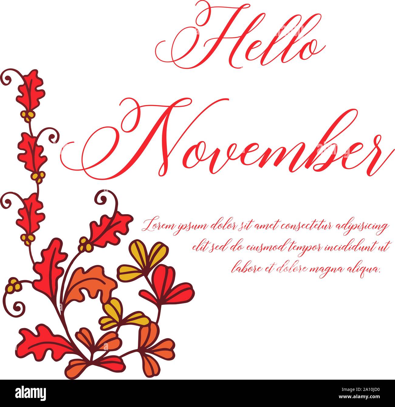 Lettering hello november on white backdrop, with decorative of autumn ...
