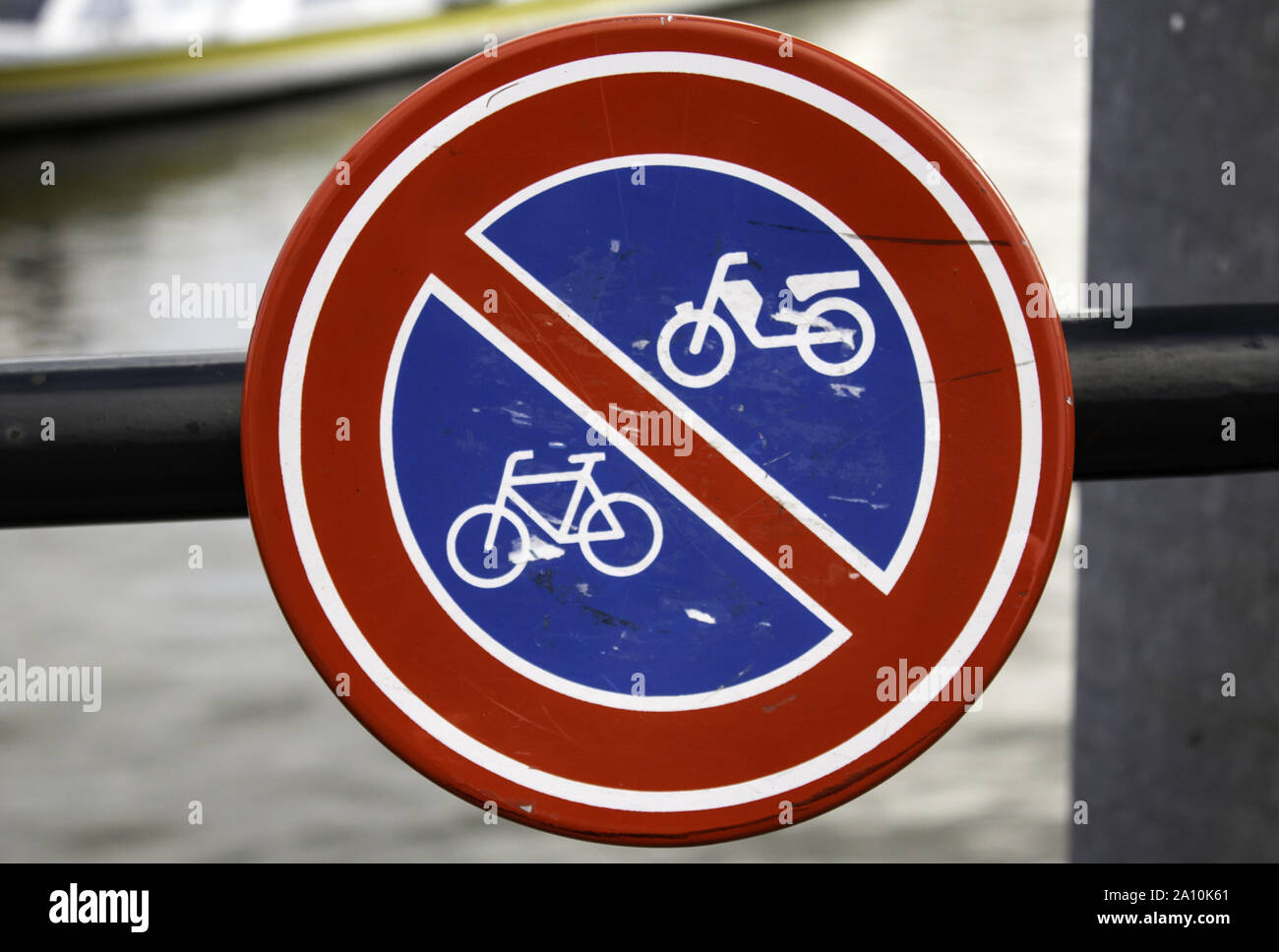 Bicycle prohibited sign, traffic signal detail, sign in the city of ...