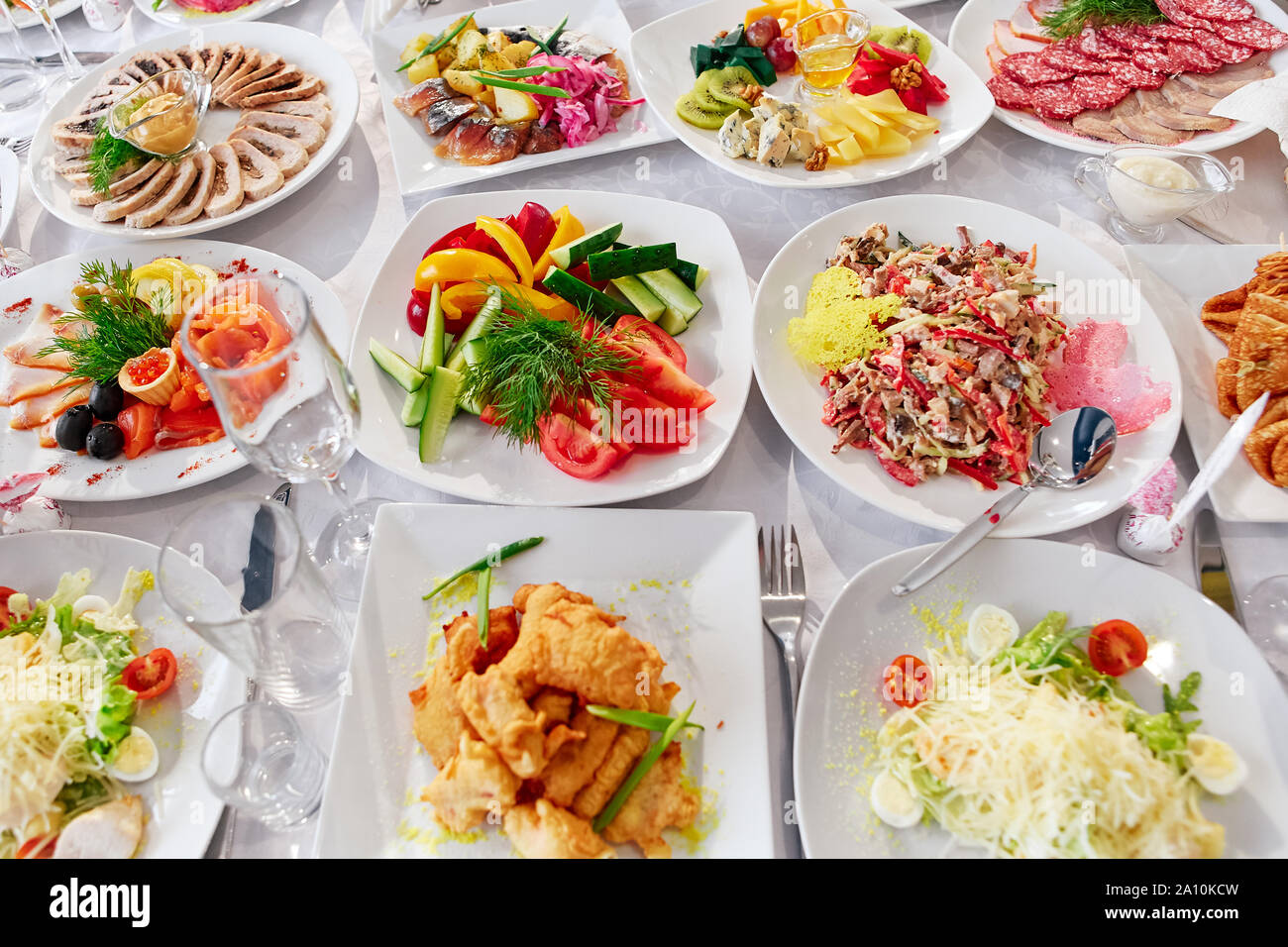 food on a festive table in a restaurant Stock Photo - Alamy