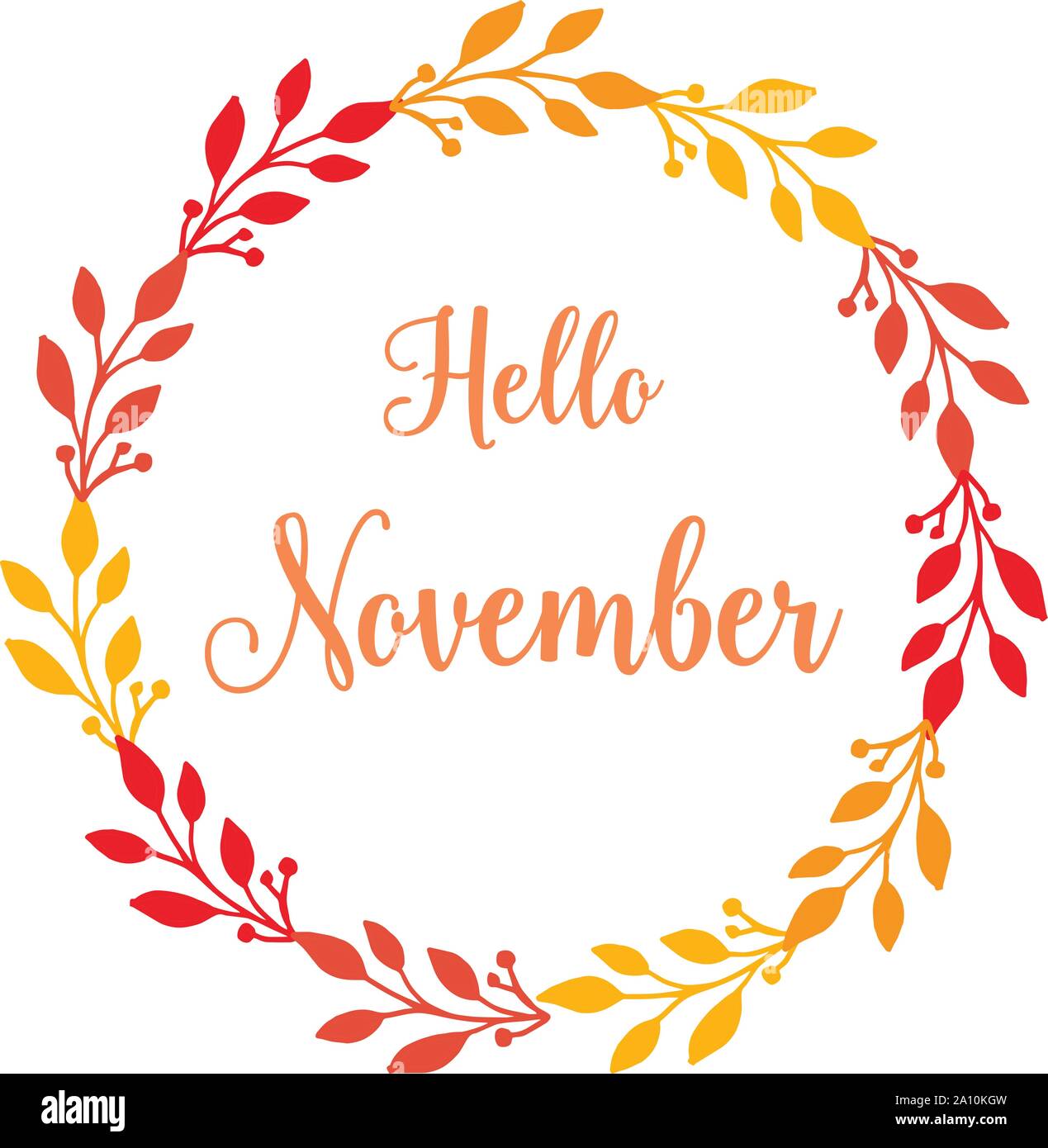 Lettering text of hello november, with element of autumn leaf frame ...