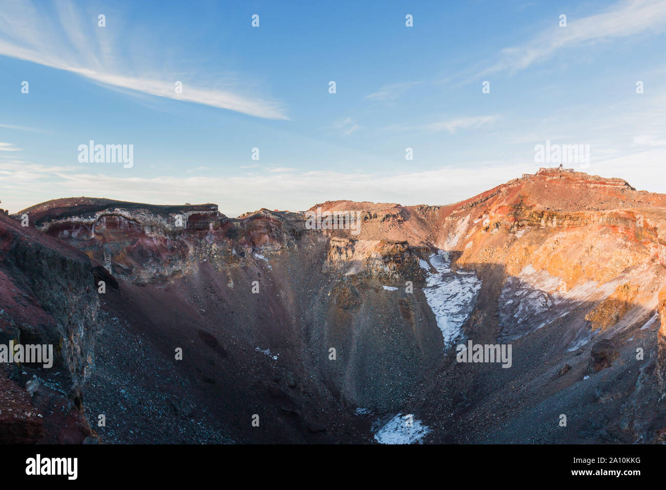 Terrain near summit crater on climbing route on Mount Fuji, a ...