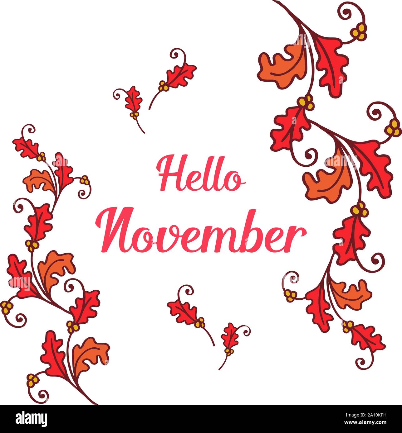 Design element of card hello november, with sketch autumn leaves frame ...