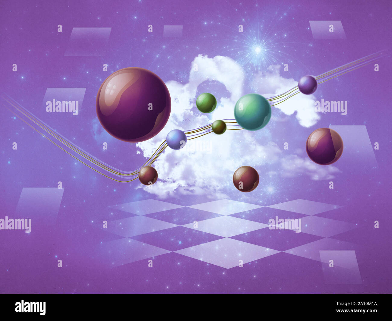 Abstract background with colorful balls and lines Stock Photo - Alamy