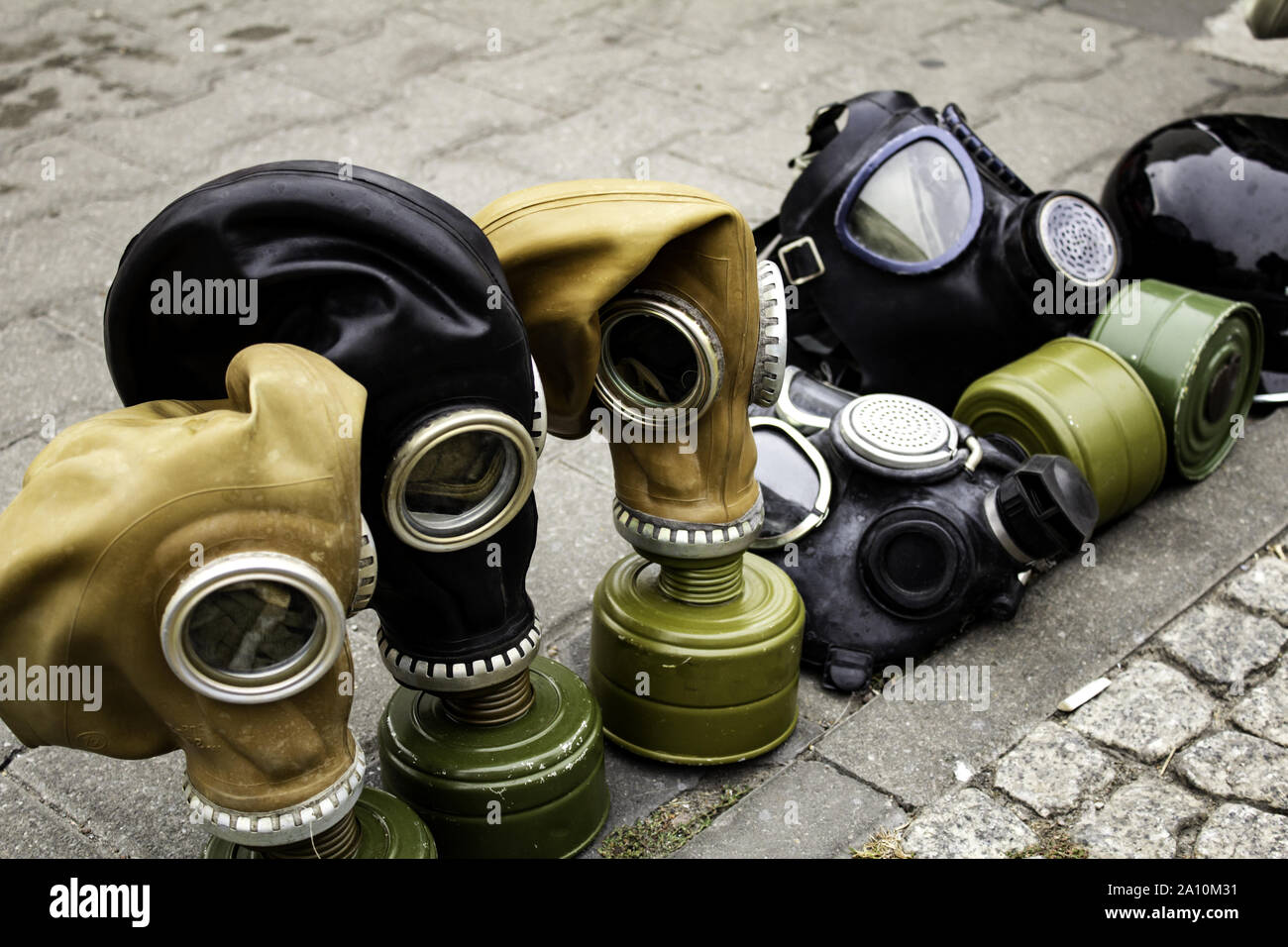Gas masks, military objects, protection and security, war Stock Photo ...
